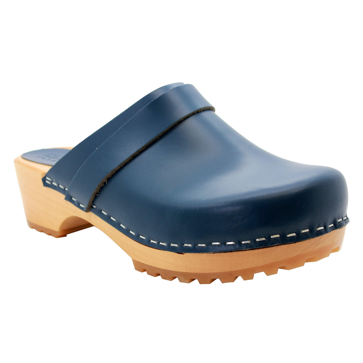 KLÄGN Tuva Wood Open Back Grip Cobalt Veg Tan Leather Clogs– ClogOutlet.com