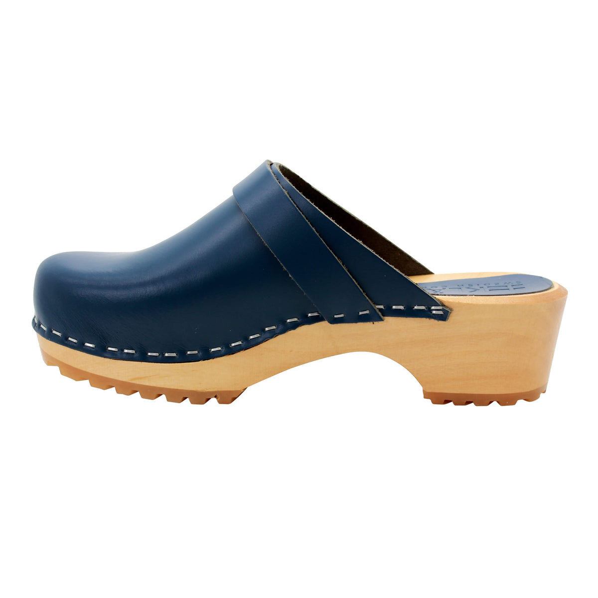 KLÄGN Tuva Wood Open Back Grip Cobalt Veg Tan Leather Clogs– ClogOutlet.com