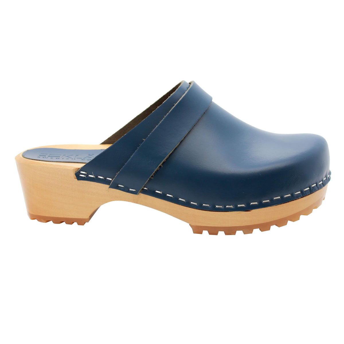 KLÄGN Tuva Wood Open Back Grip Cobalt Veg Tan Leather Clogs– ClogOutlet.com