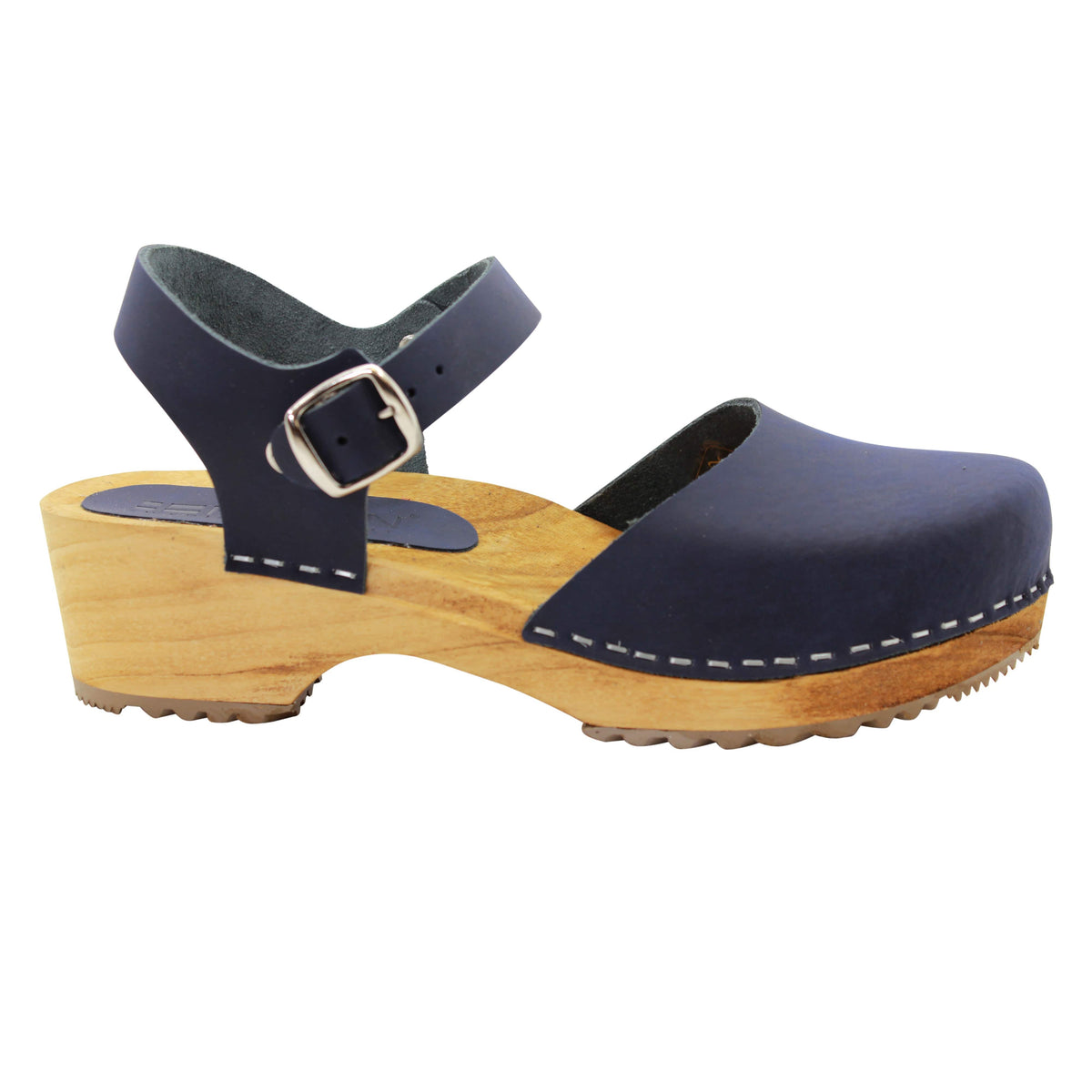 BJORK ALMA Swedish Wood Clog Navy Leather Sandals– ClogOutlet.com